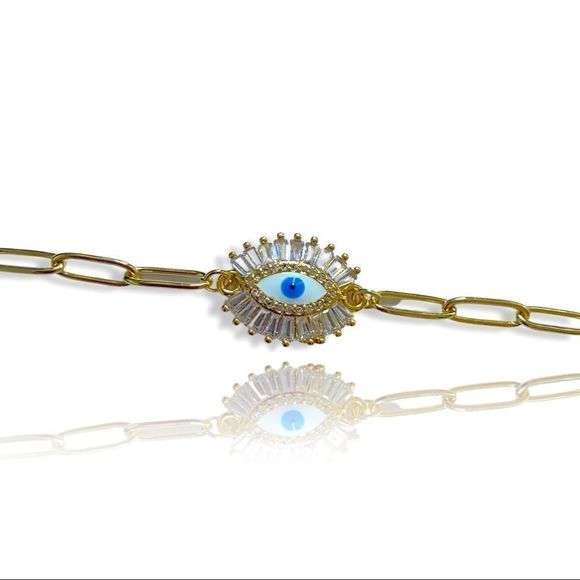 Jewelry | Evil Eye Gold Paperclip Link Bracelet | Poshmark